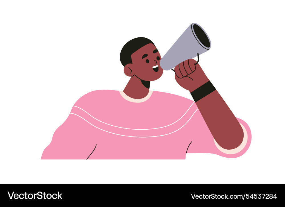 Black man speaking with megaphone for announcement