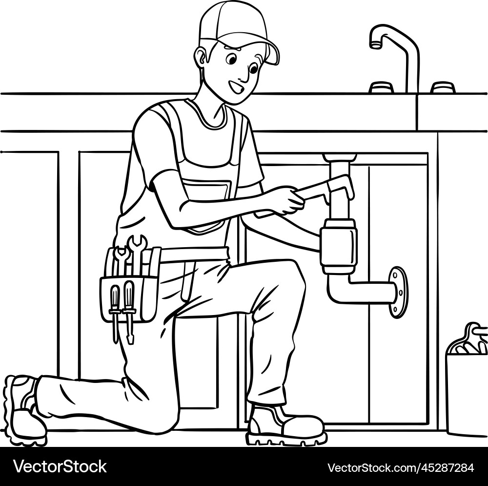 Plumber isolated coloring page for kids Royalty Free Vector