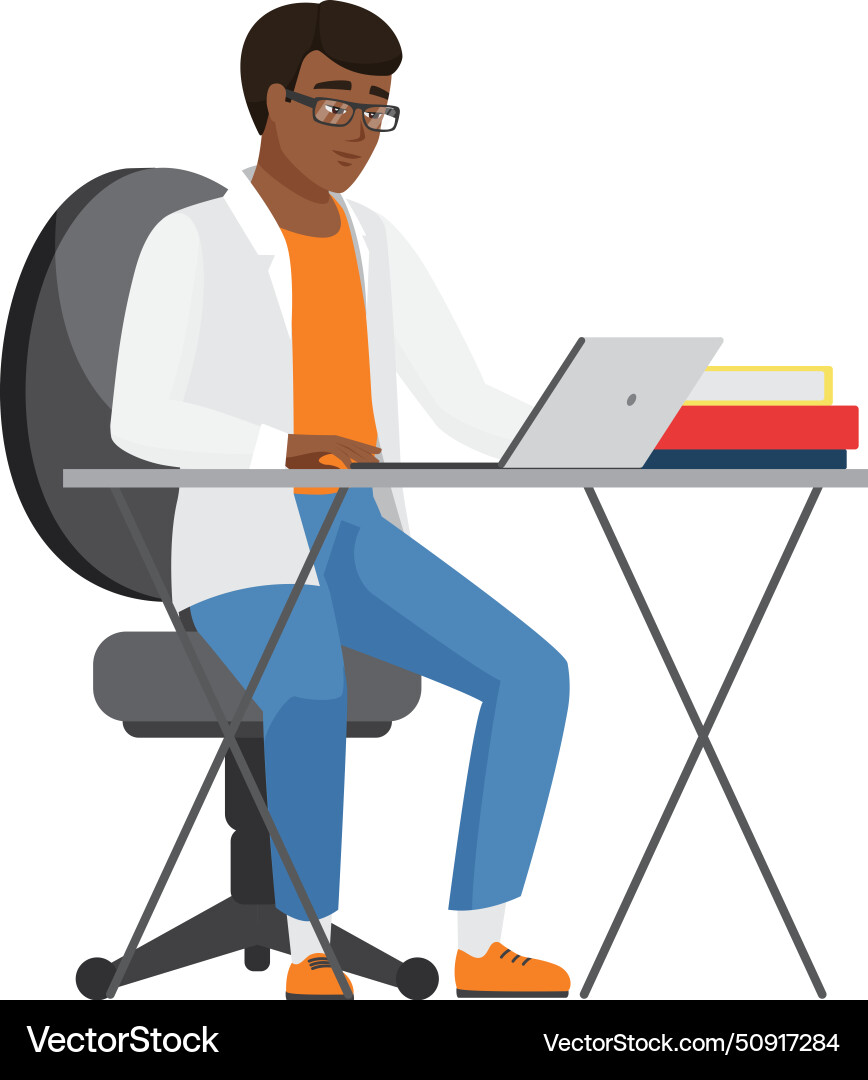 Student character working on laptop Royalty Free Vector