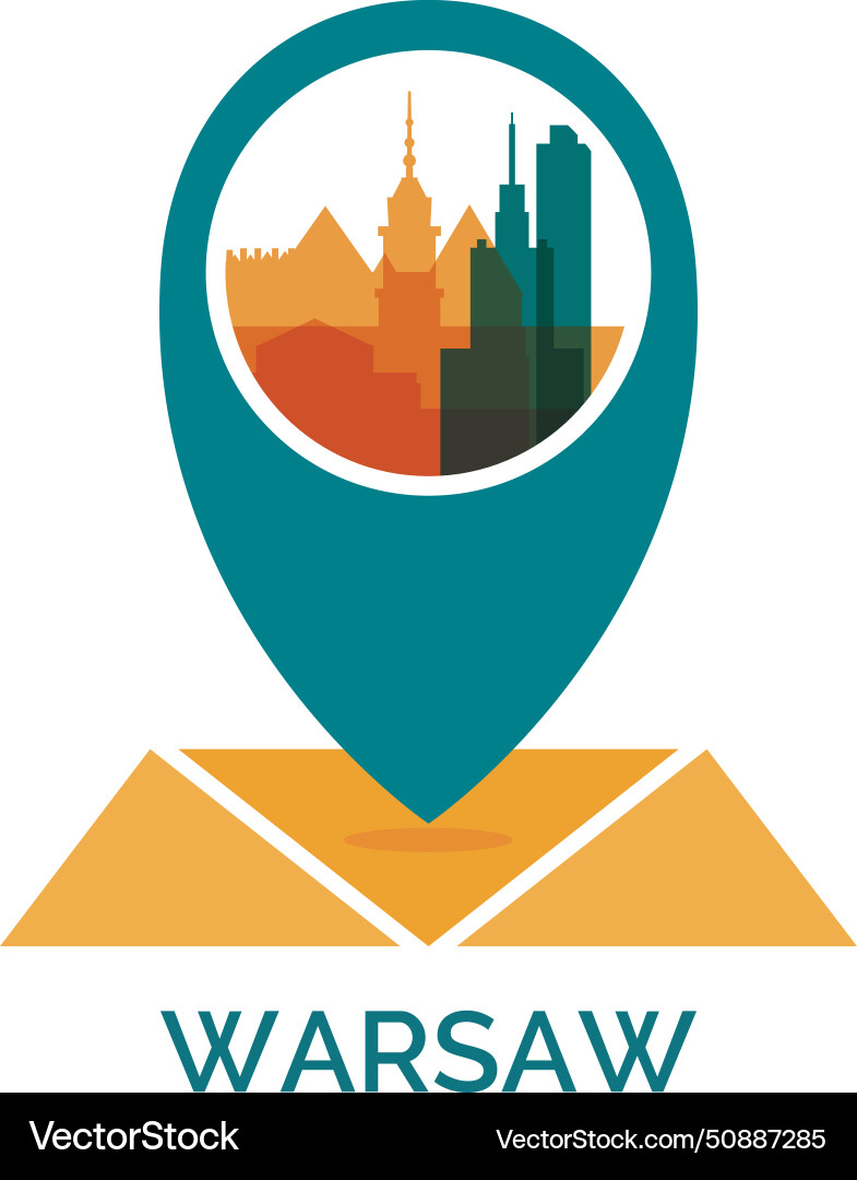Poland warsaw map city pin point geolocation Vector Image