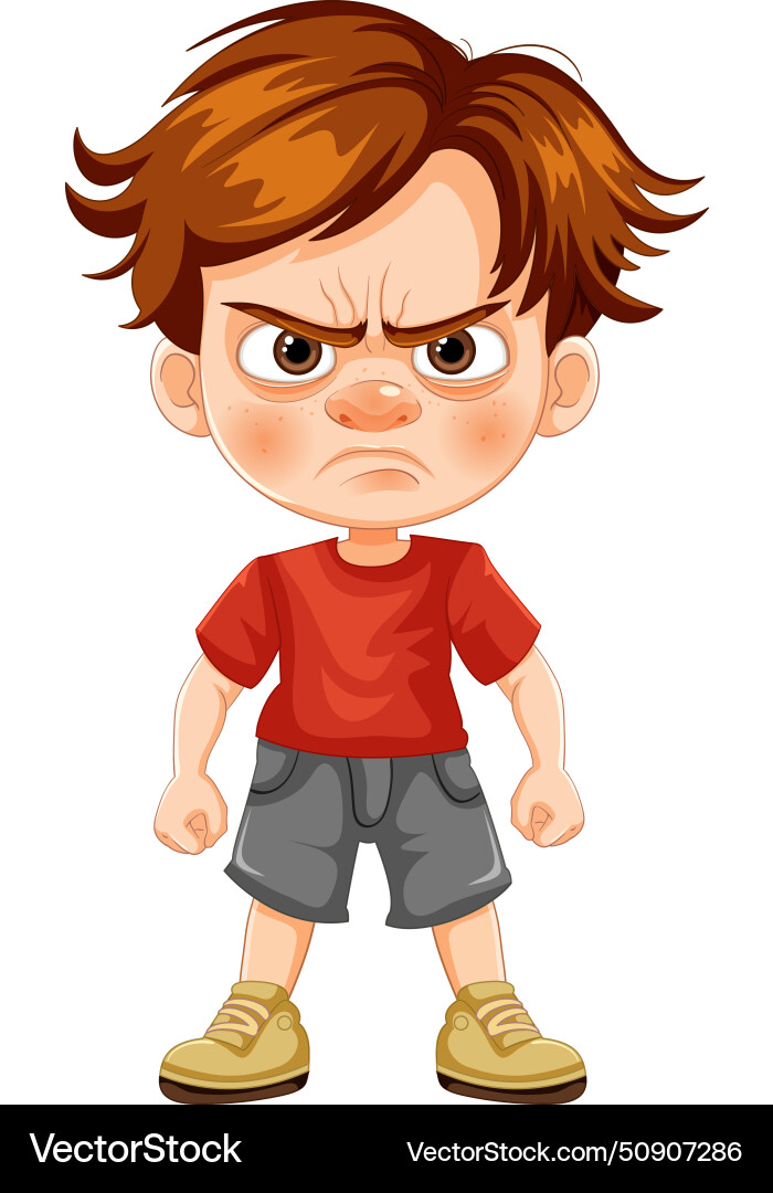 A young boy looking upset and angry Royalty Free Vector