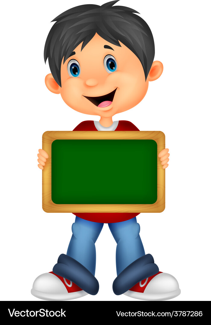 Cartoon boy holding board Royalty Free Vector Image