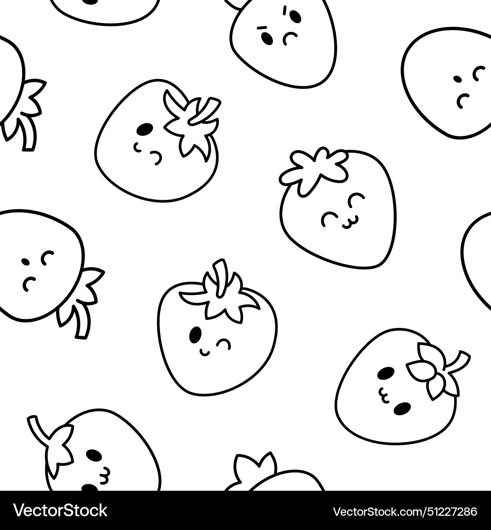 Cute strawberry seamless pattern coloring page Vector Image