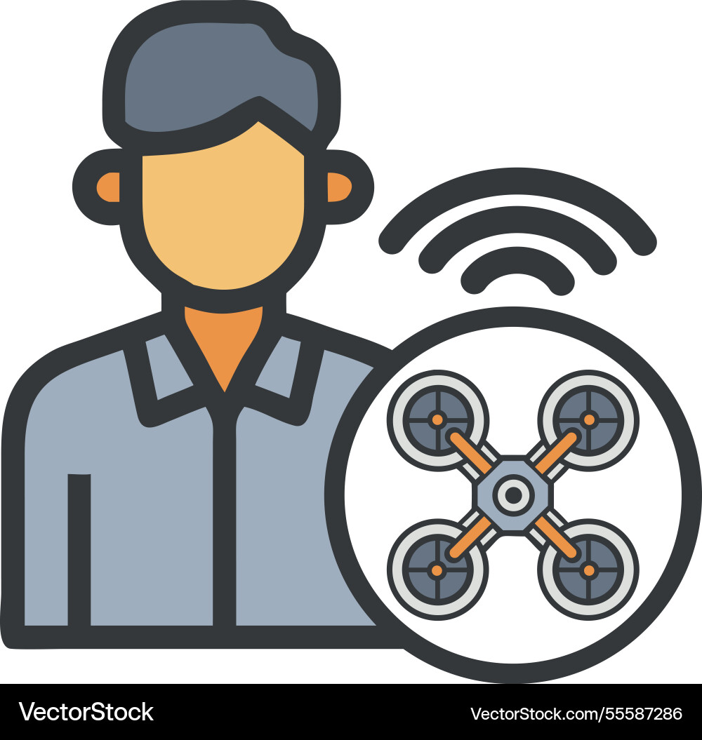 Drone pilot with wireless control icon Royalty Free Vector