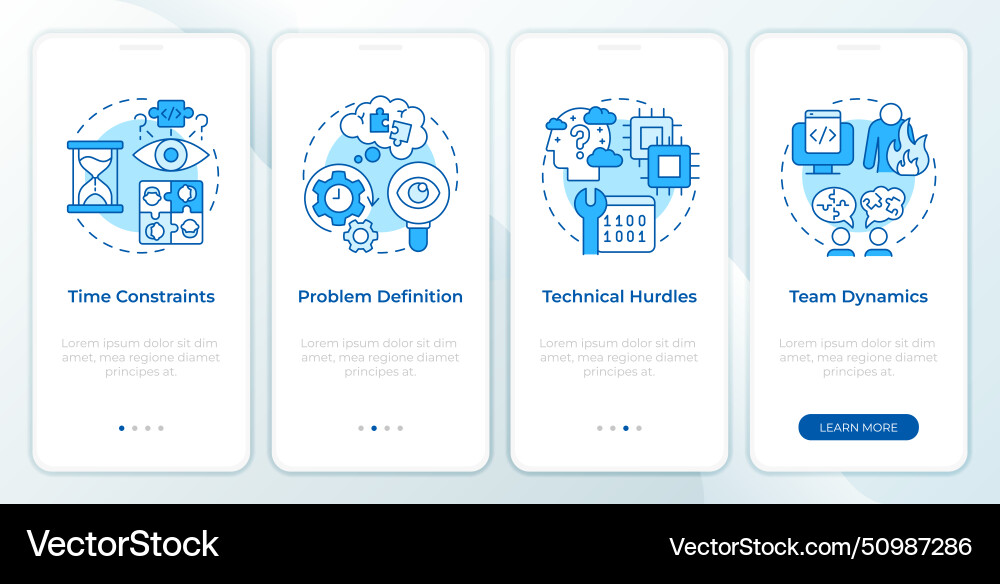 Hackathon challenges blue onboarding mobile app Vector Image