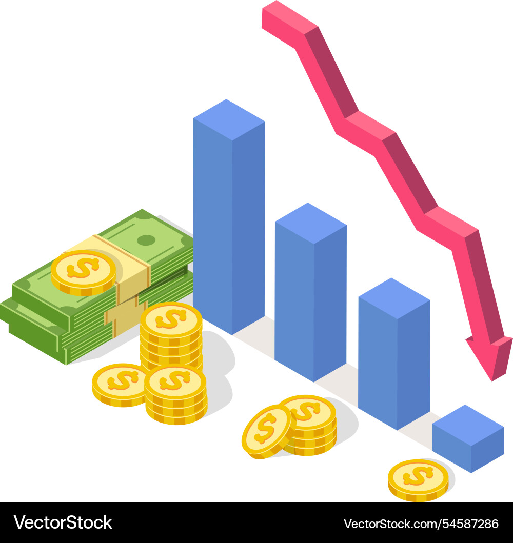 Isometric bar graph is decreasing showing Vector Image Isometric bar graph is decreasing showing Vector Image