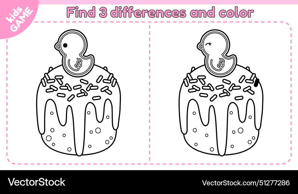 Outline game find the differences with easter cake