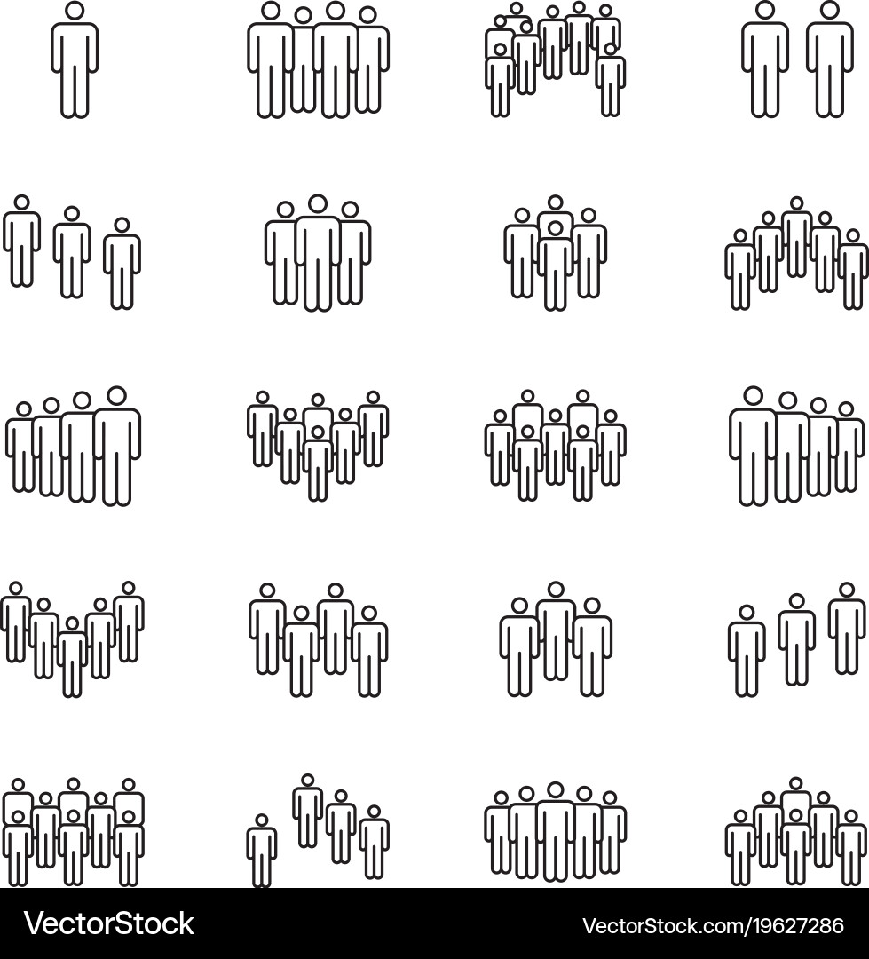 People Group Line Icons - Crowd Symbols Royalty Free Vector