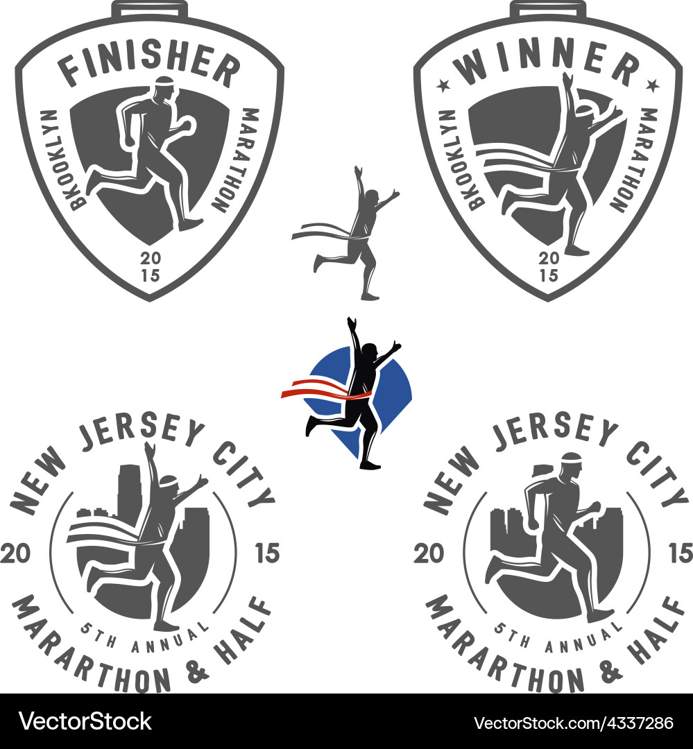 Set of vintage marathon labels and design elements