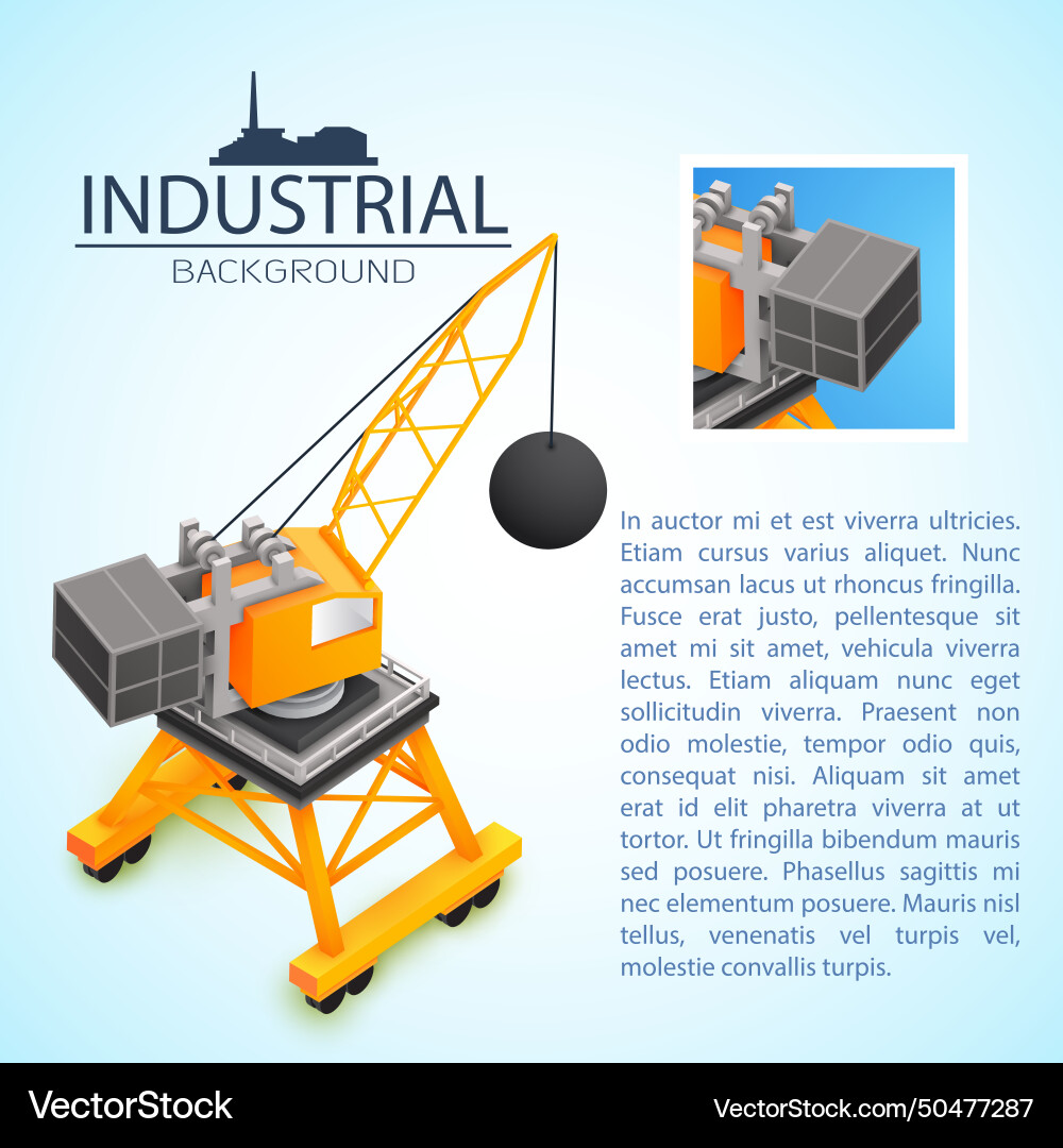 Colored crane with wrecking ball composition Vector Image