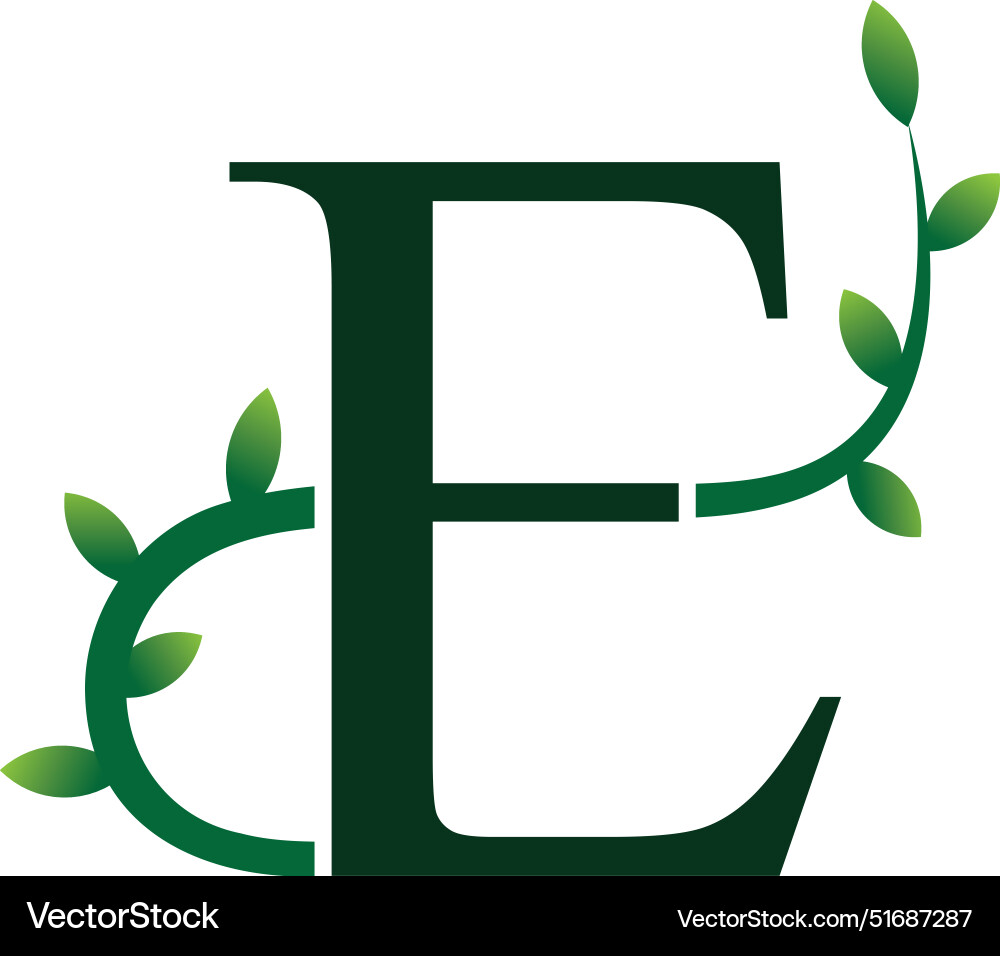 E letter logo green color leaf style Royalty Free Vector