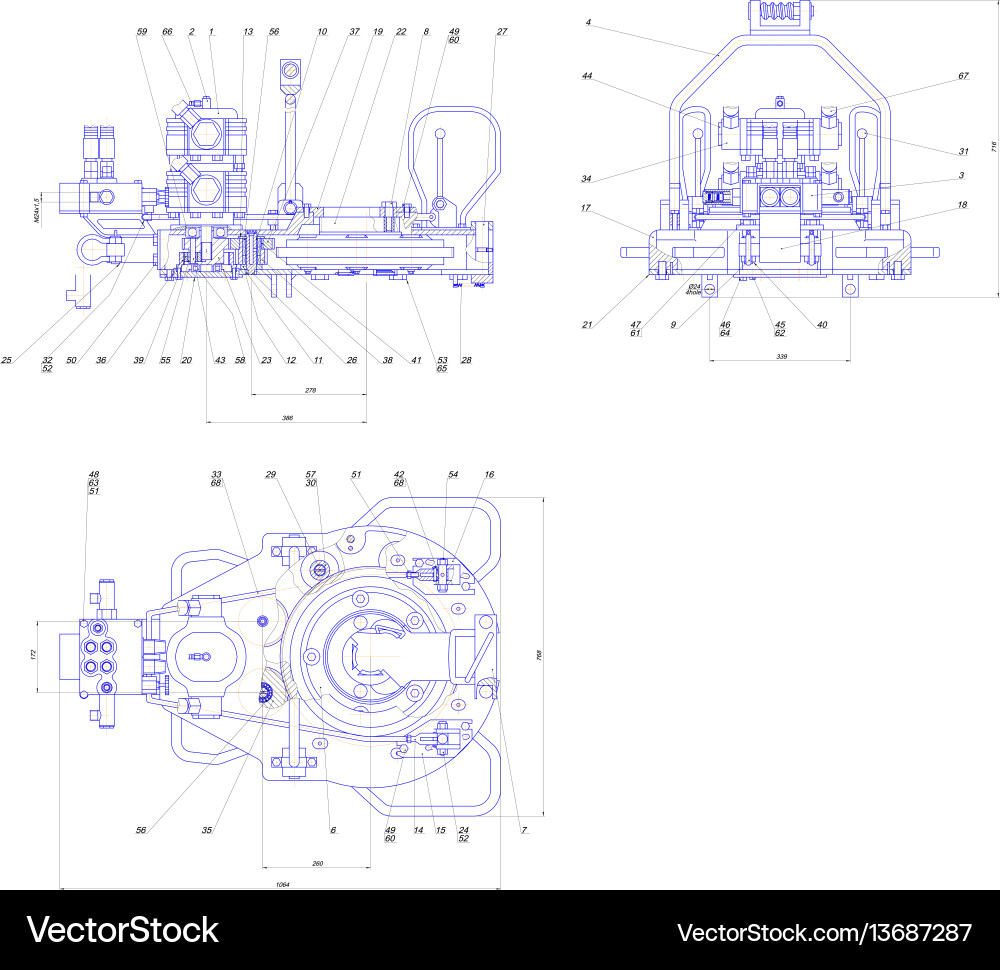 Engineering drawing of industrial equipment Vector Image
