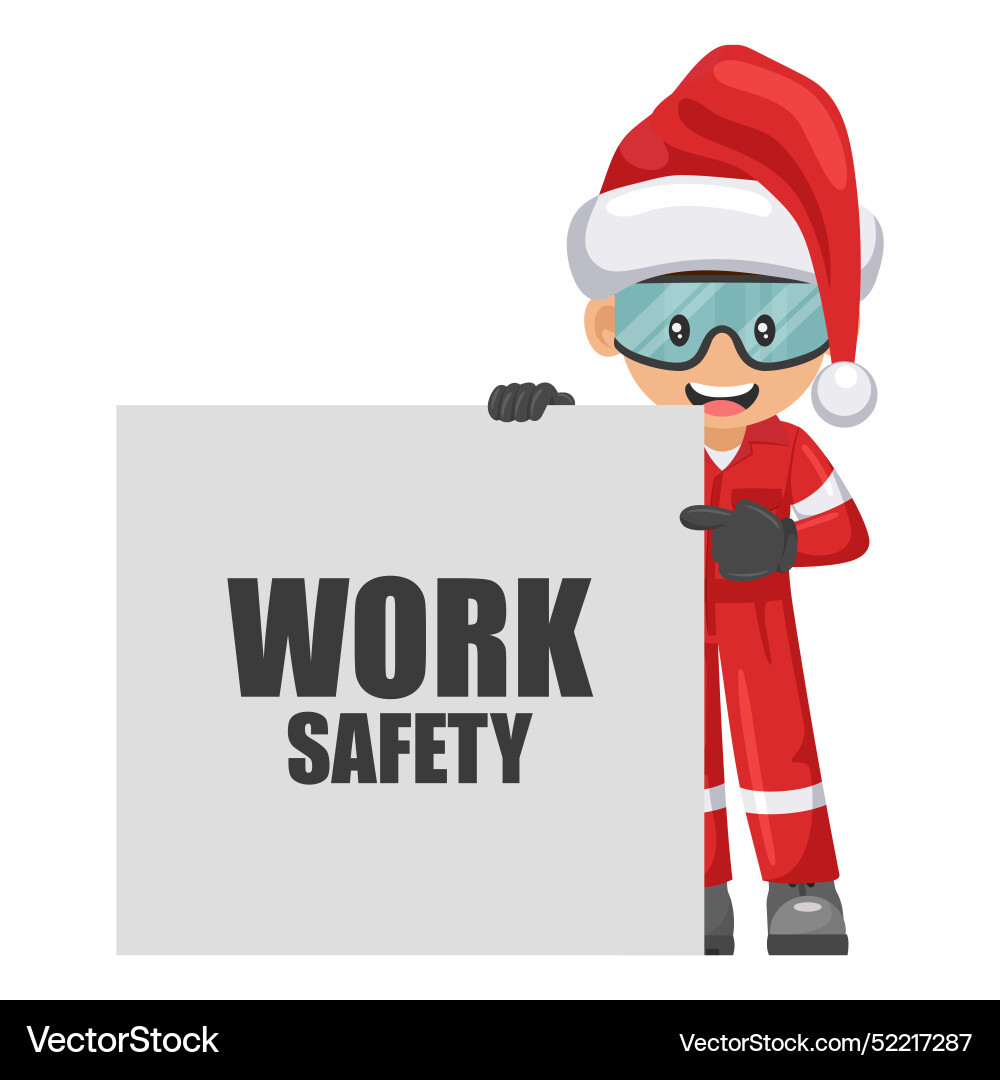 Industrial mechanical worker with santa claus hat Vector Image