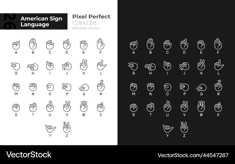 Letters signs in asl pixel perfect linear icons Vector Image
