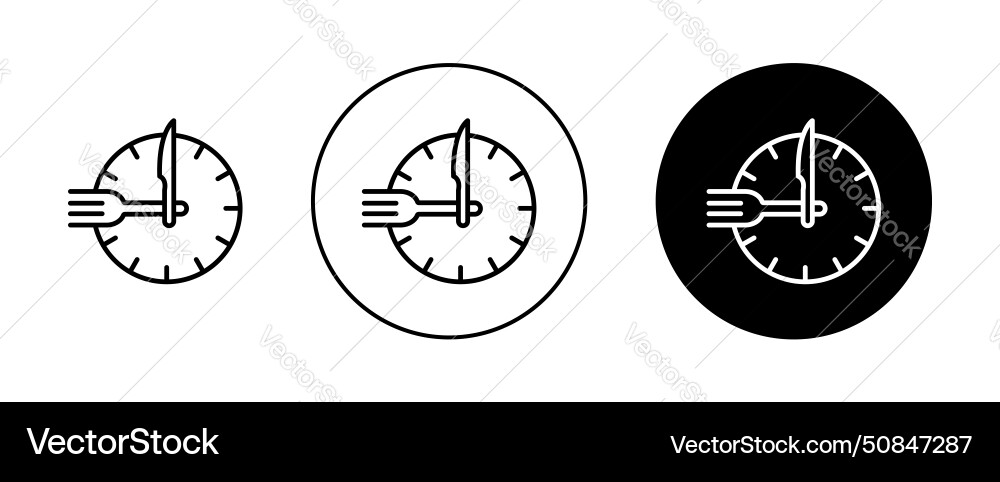 Lunch time icon set time clock and meal symbol in Vector Image