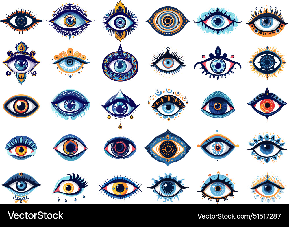 Nazar eye cartoon set arabic multicultural Vector Image