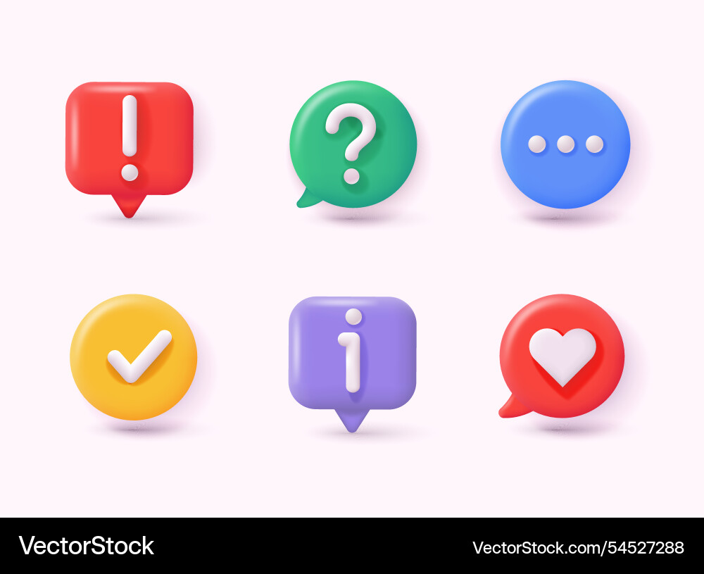 3d icon set of check mark information chat Vector Image