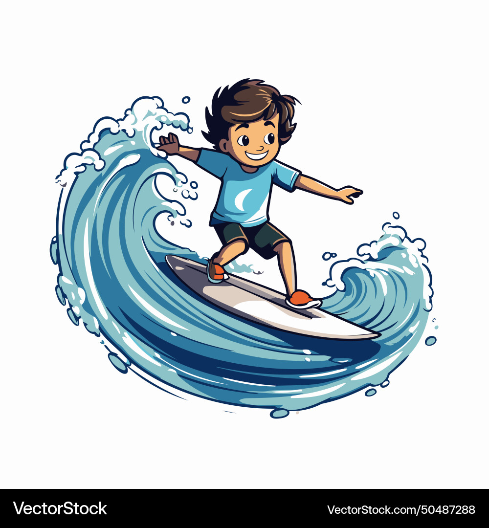 Boy surfing on the waves isolated white Royalty Free Vector