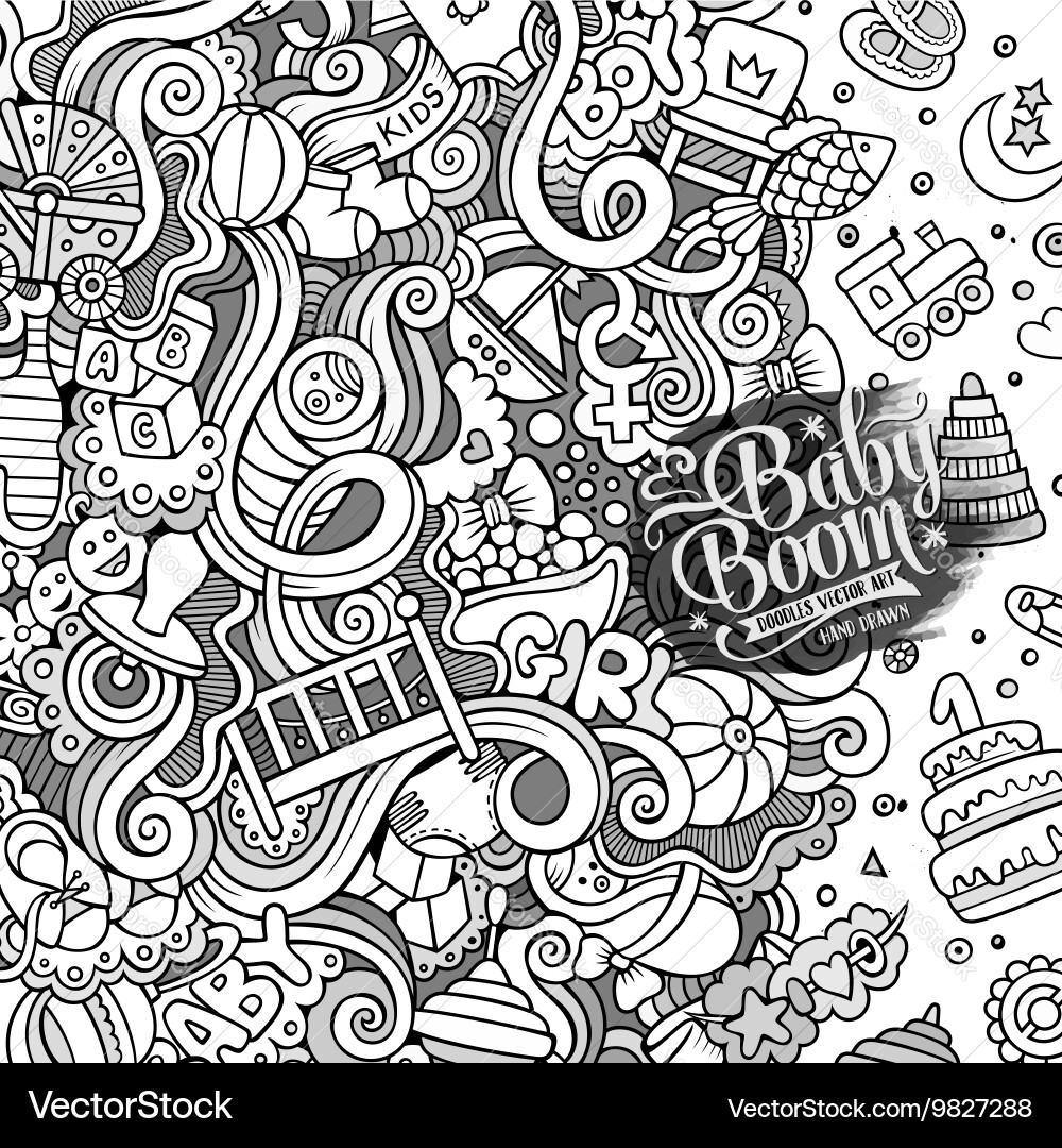 Cartoon doodles baby boom frame Royalty Free Vector Image