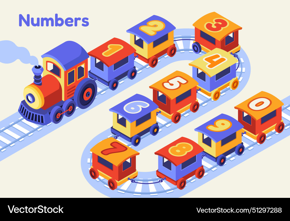 Colorful isometric toy train with numbers Vector Image