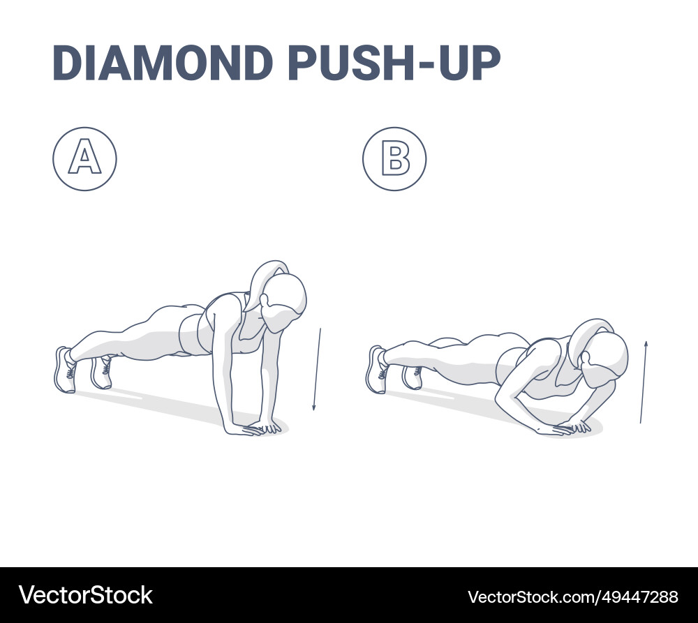 Diamond push-ups woman exercise black and wite Vector Image