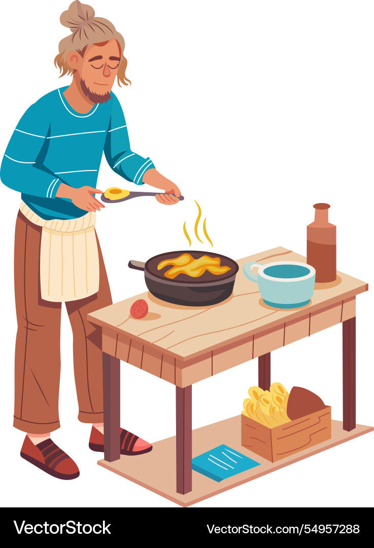 Poor cooking food in flat style Royalty Free Vector Image
