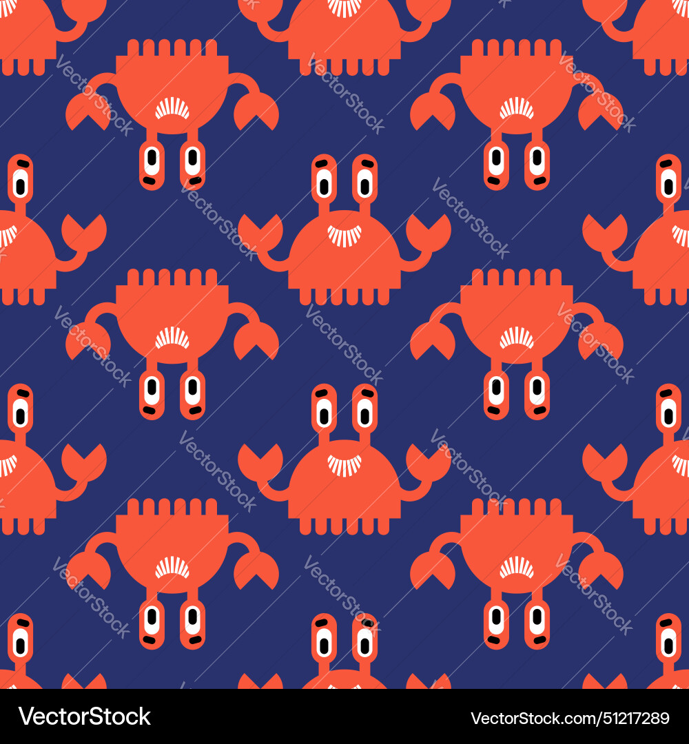 Cute crab pattern seamless cartoon sea Royalty Free Vector