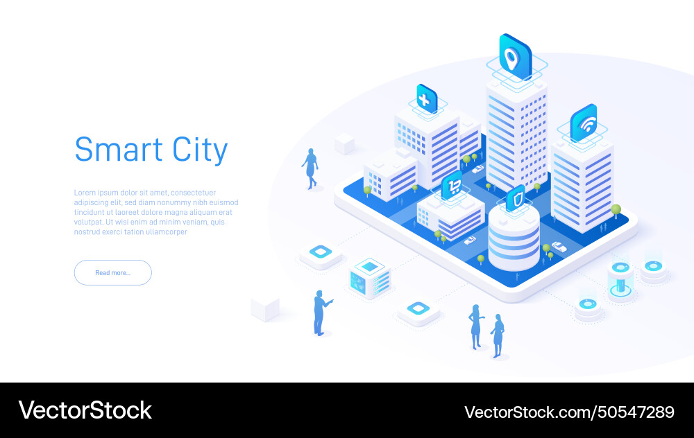 Isometric of a smart city features Royalty Free Vector Image