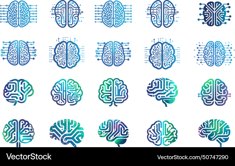 Artificial intelligence logo gradient set Vector Image