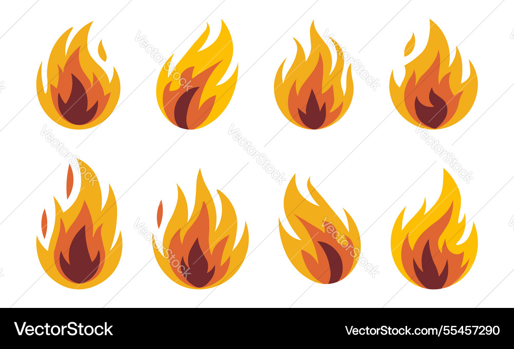 Flat fire flame icon set Royalty Free Vector Image