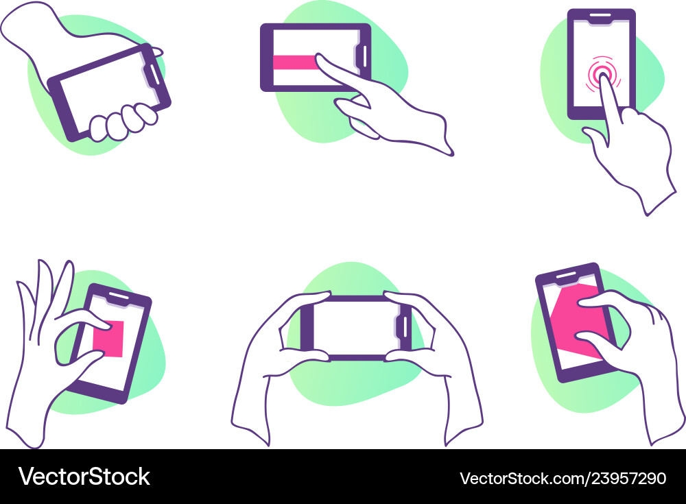 Flat set icons with hands smartphone Royalty Free Vector