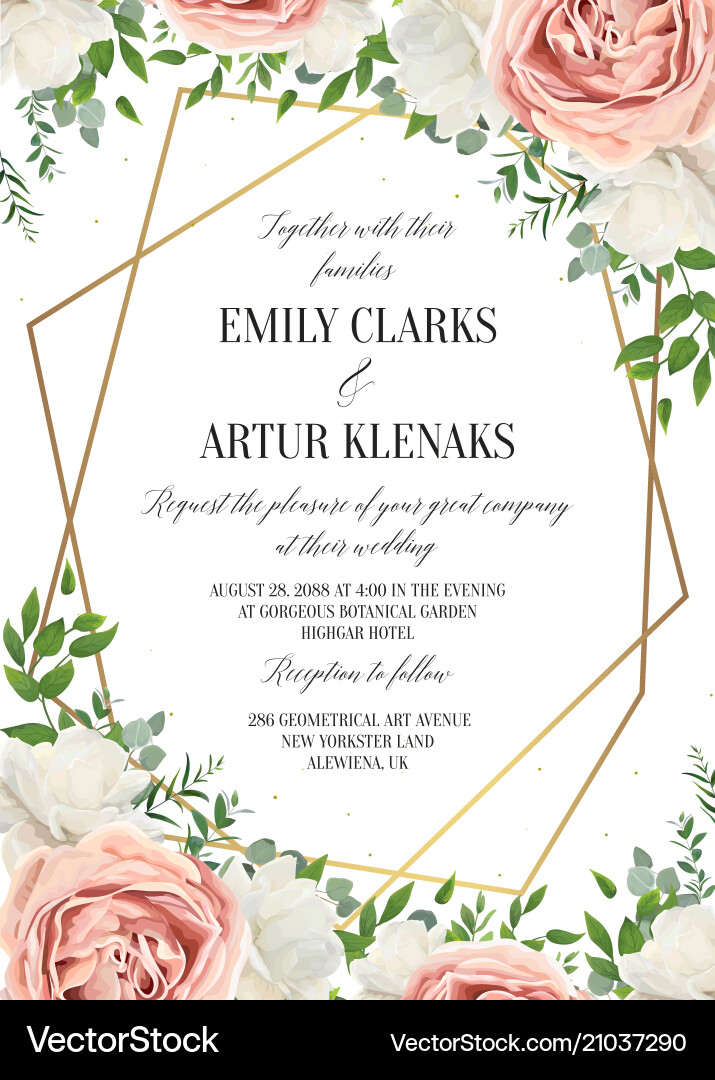 Hochzeit blumig Einladungskarten Design Lizenzfreier Vektor