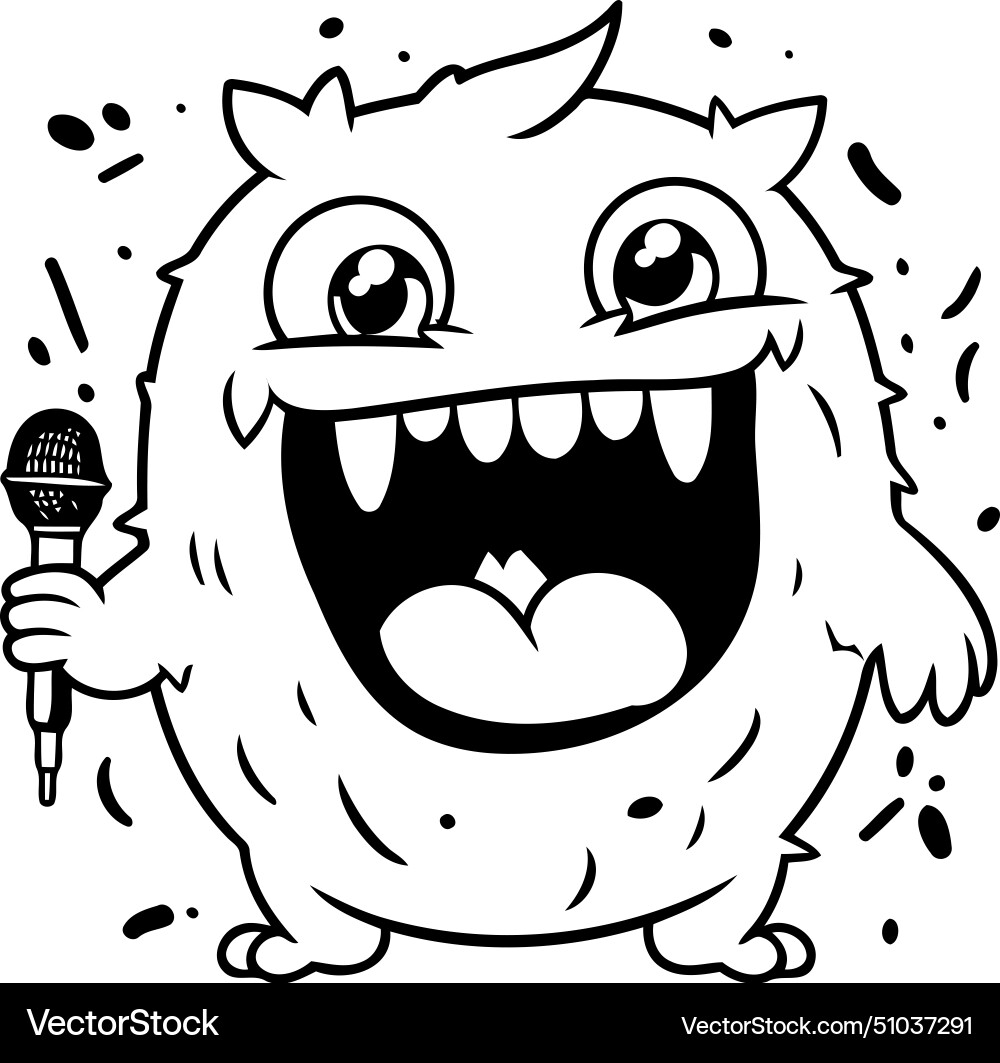 Cute cartoon monster singing karaoke Royalty Free Vector