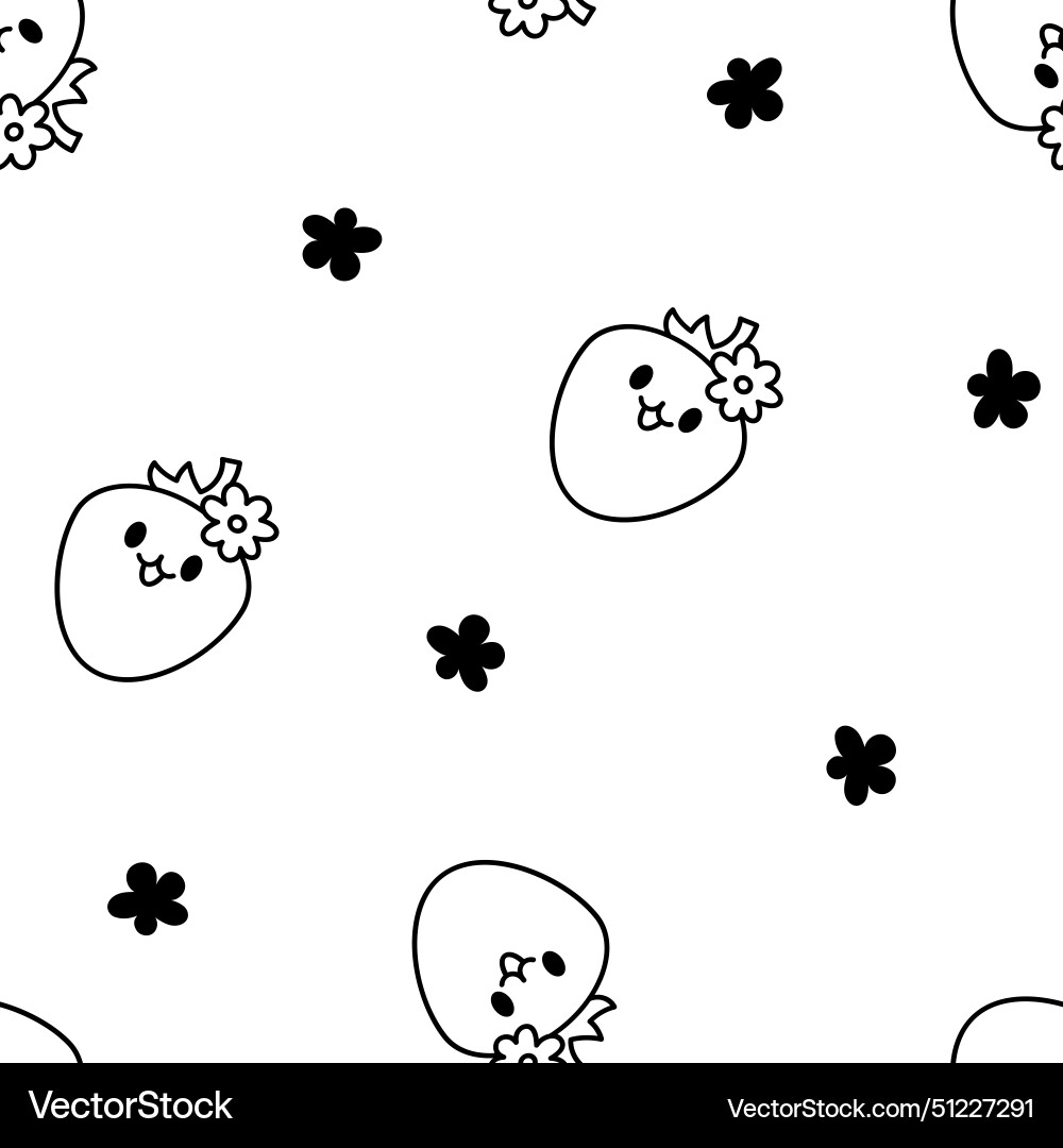 Cute strawberry seamless pattern coloring page Vector Image