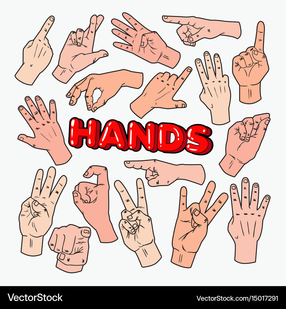 Pop art male hands gesturing different signs Vector Image