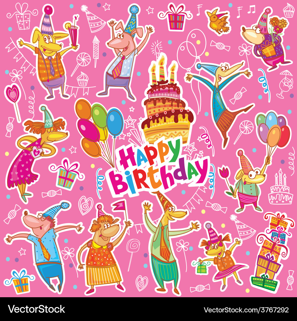 Birthday stickers Royalty Free Vector Image - VectorStock
