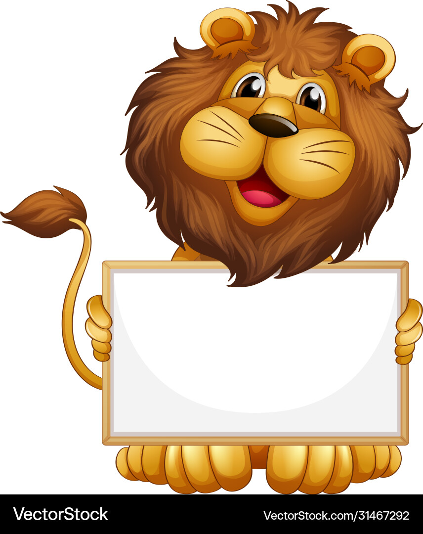 Blank sign template with wild lion on white Vector Image