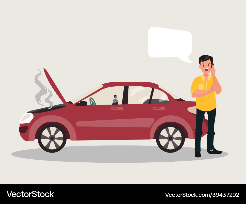 Breakdown of the car on road a man calls Vector Image