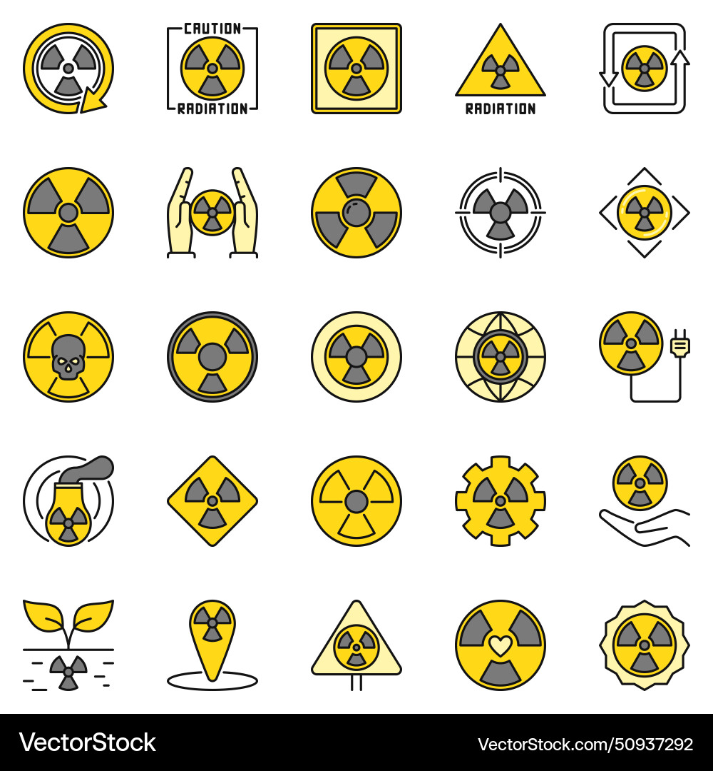 Radiation warning colored icons nuclear Royalty Free Vector