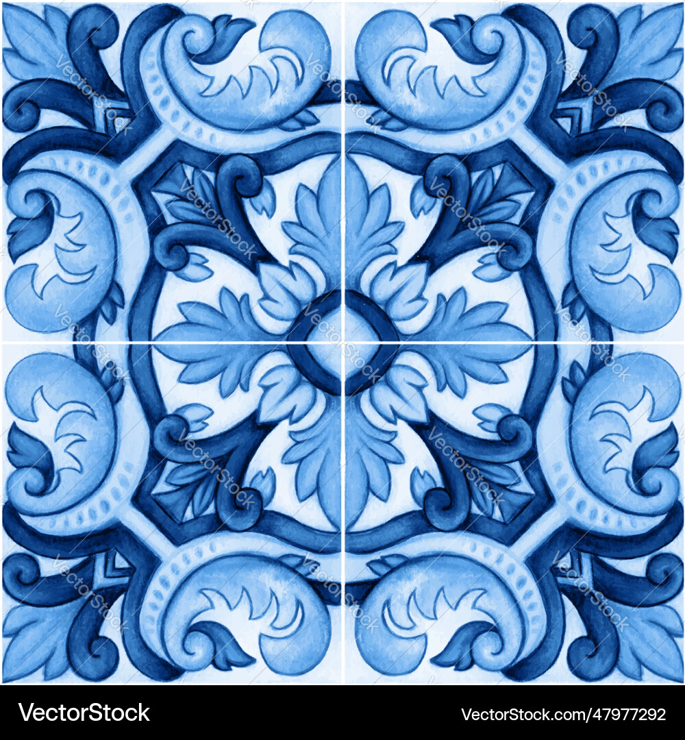 Watercolor mediterranean traditional tiles Vector Image