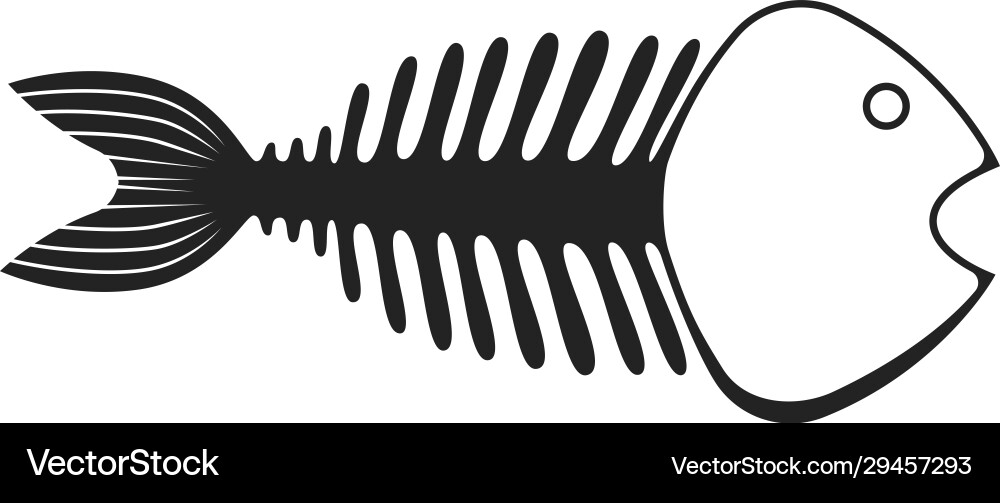 Black skeleton fish icon scary fishbone anatomy Vector Image