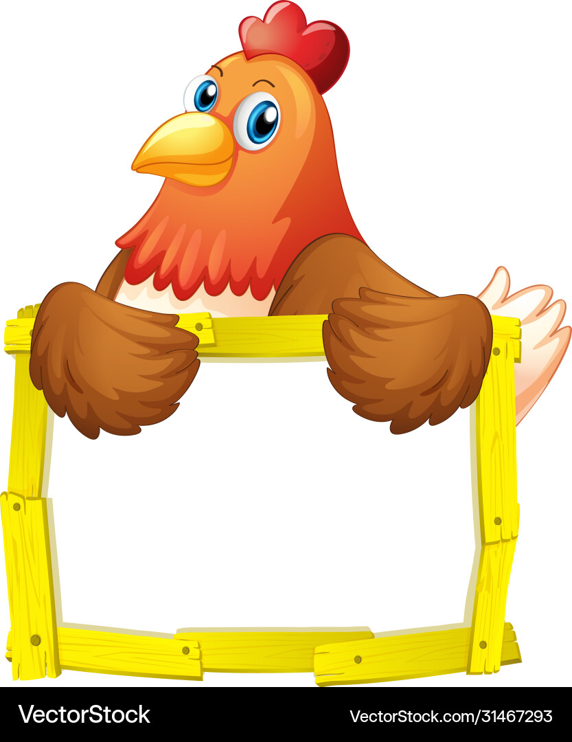 Blank sign template with cute chicken on white Vector Image