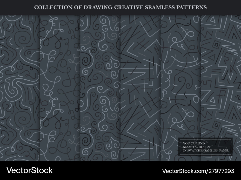 Collection drawing creative seamless patterns Vector Image