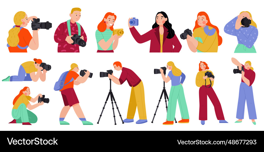 Photographer cartoon colored set Royalty Free Vector Image