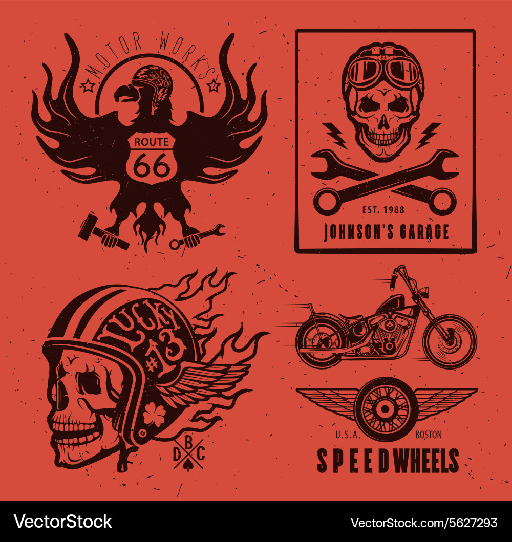 Set of vintage motorcycle labels Royalty Free Vector Image