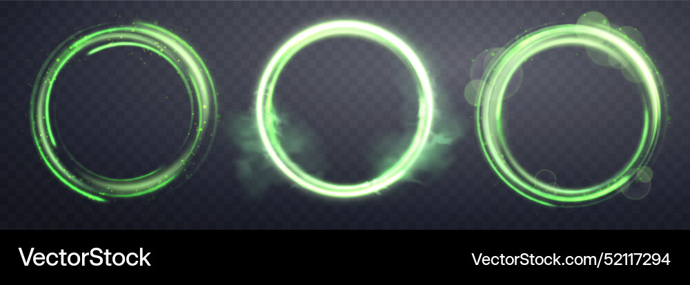 Glowing green magic rings neon realistic energy Vector Image