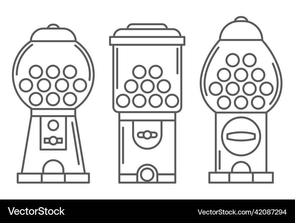 Gumball machine line icon set retro vending Vector Image