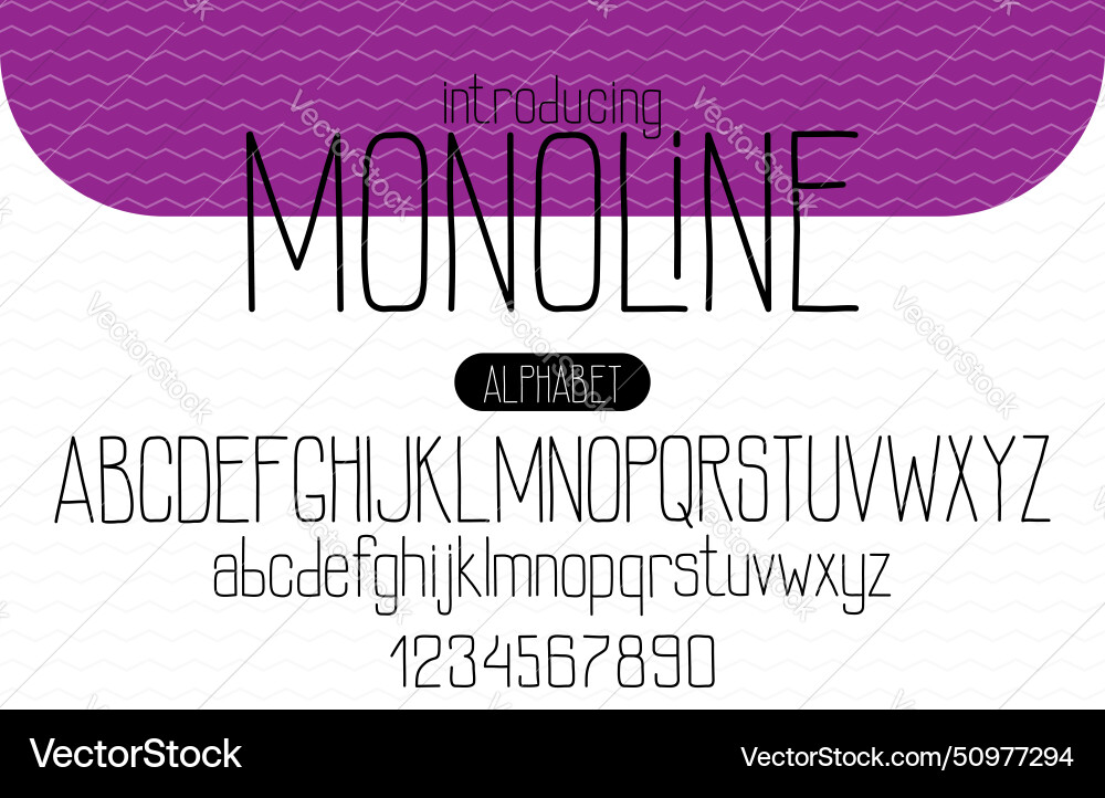 Monoline font line typeface hand drawn alphabet Vector Image