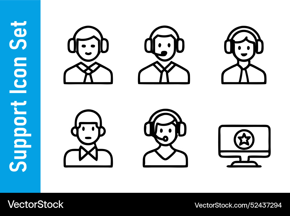 Support icon set with editable outline Royalty Free Vector