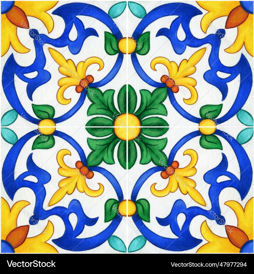 Watercolor mediterranean traditional tiles Vector Image